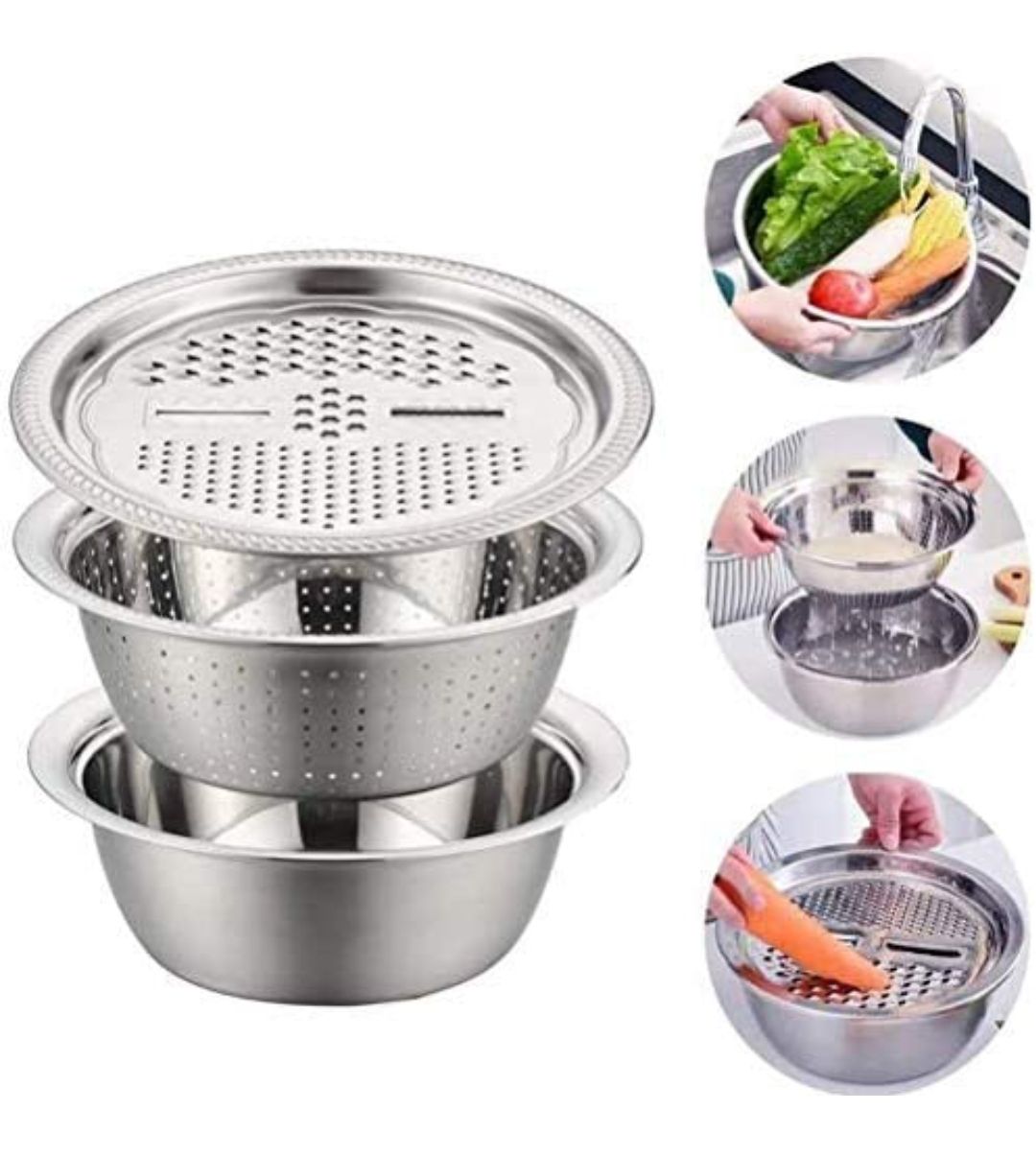 Multifunctional Stainless Steel Grater Basin 3 In 1 Colander ...