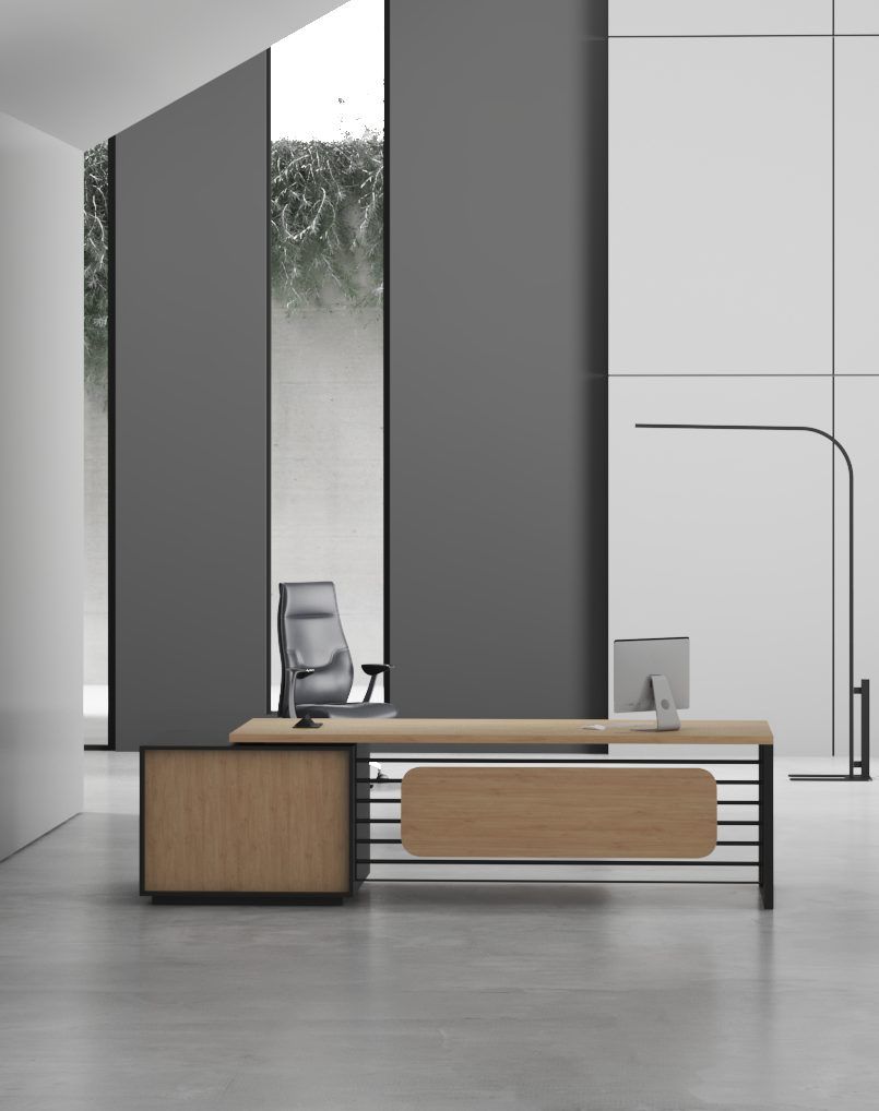 Cube Straight Manager Desk (Black Leg) | Wood Oasis