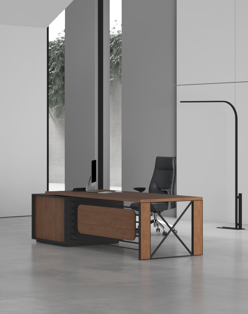 Cube Straight Manager Desk (Black Leg) | Wood Oasis