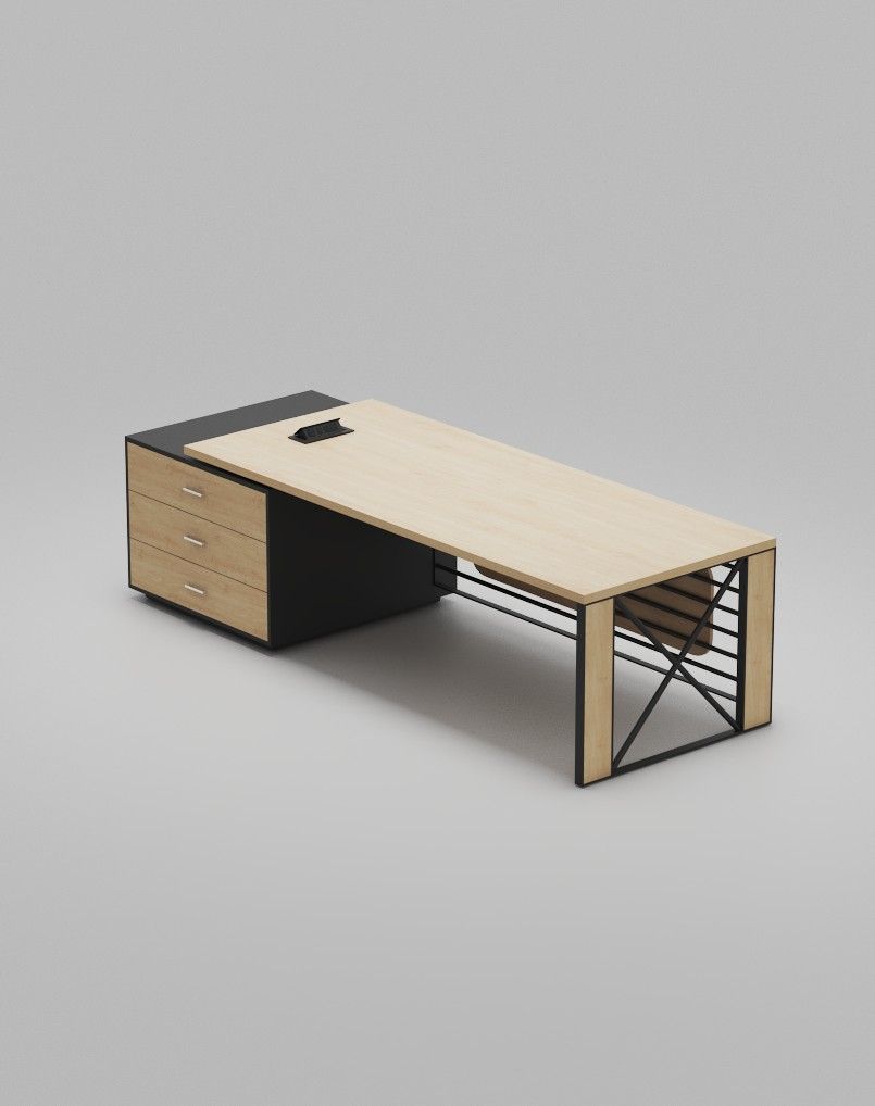 Cube Straight Manager Desk (Black Leg) | Wood Oasis