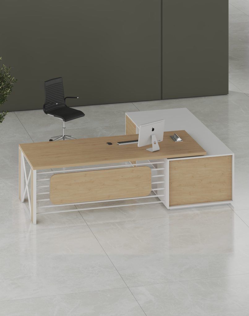 Cube Manager Desk (White Leg) | Wood Oasis